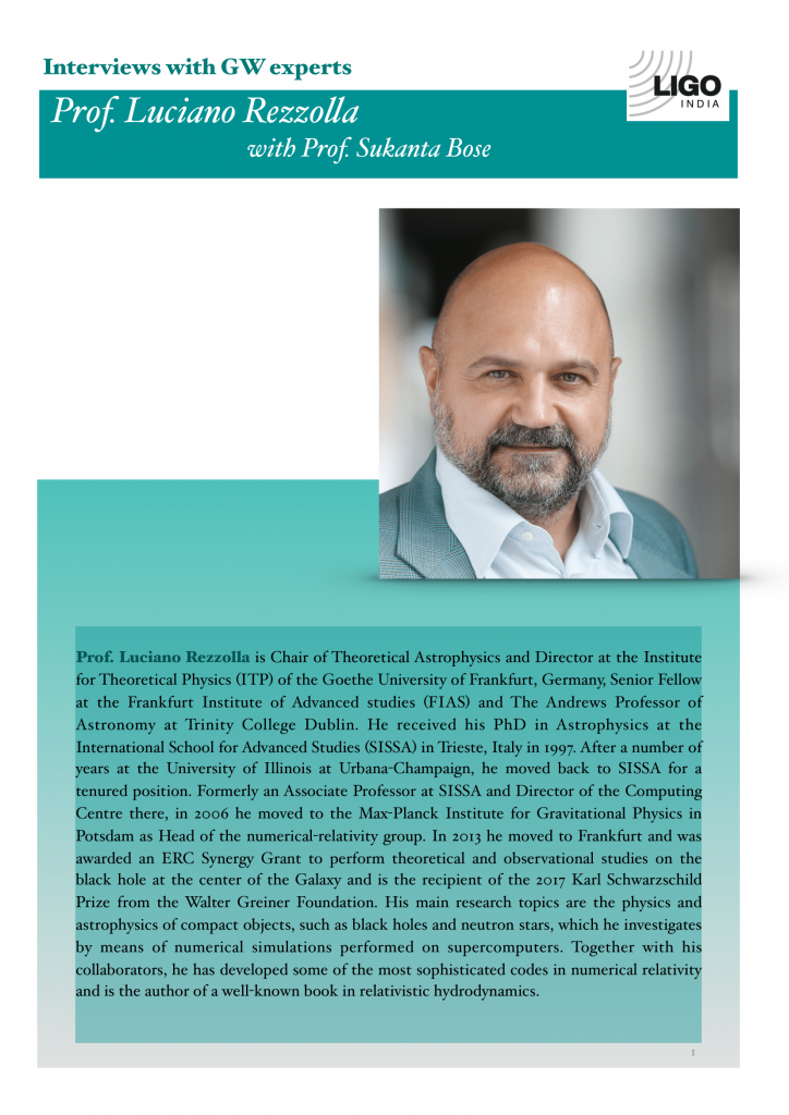 Prof. Luciano Rezzolla in conversation with Prof. Sukanta Bose – LIGO-India