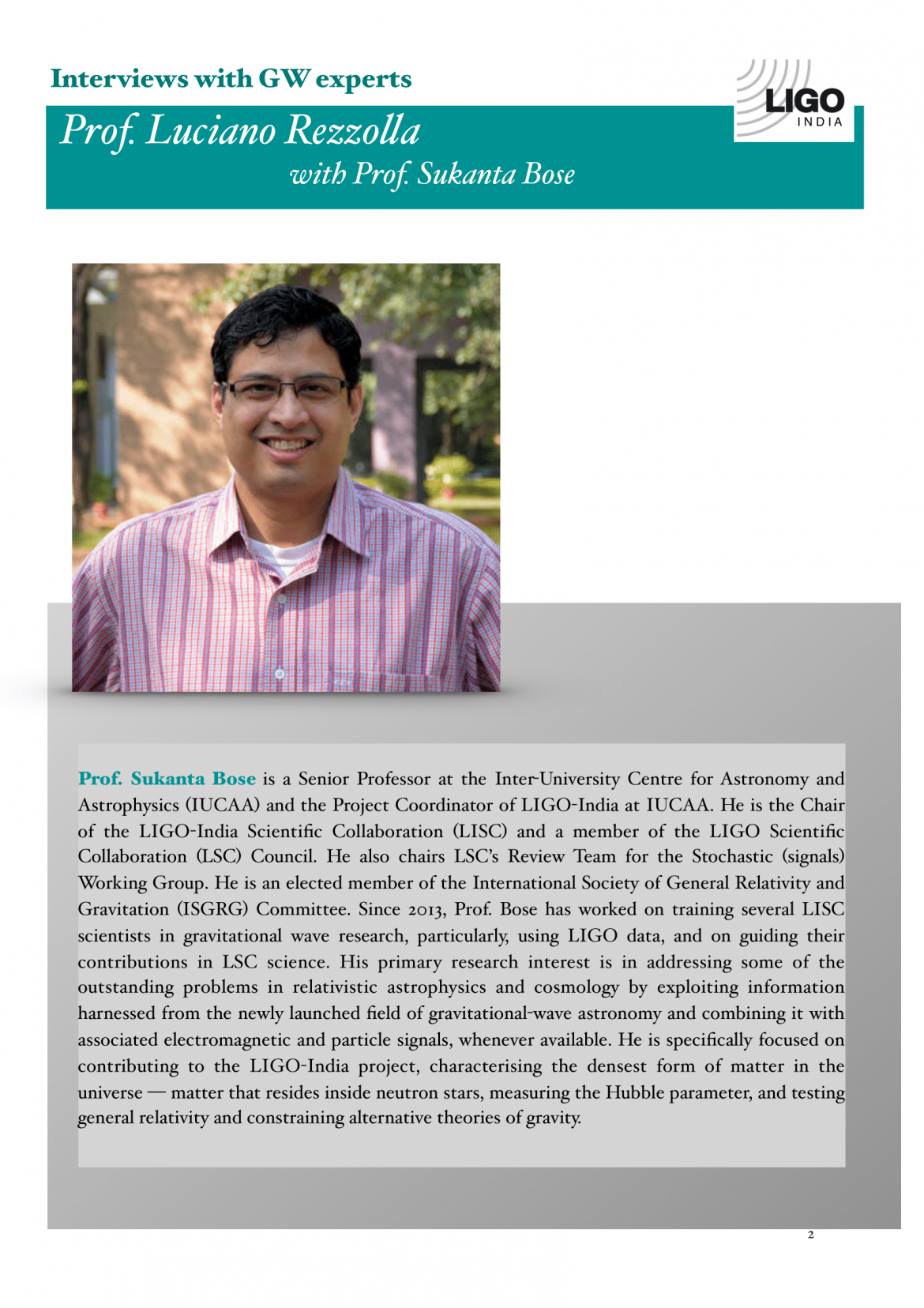 Prof. Luciano Rezzolla in conversation with Prof. Sukanta Bose – LIGO-India